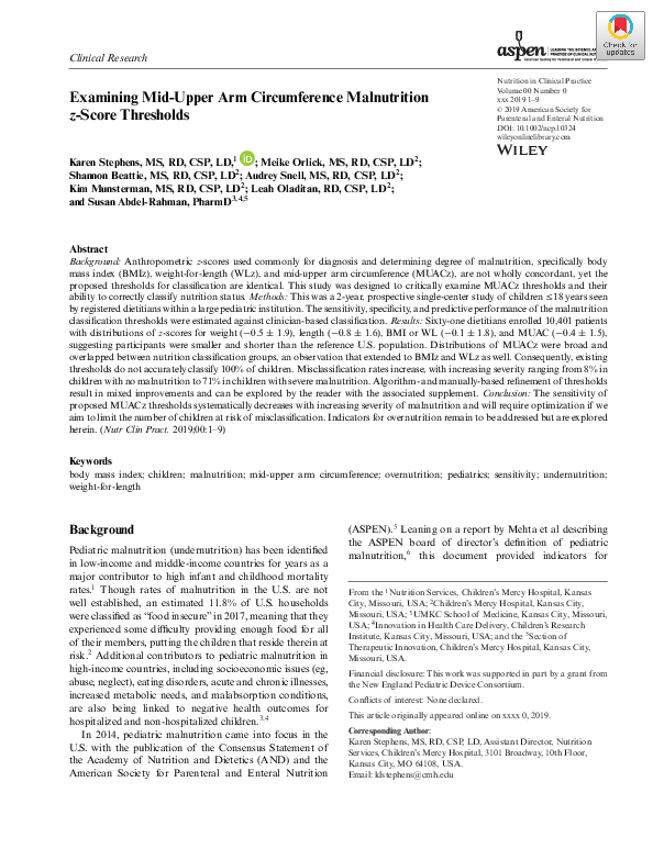(PDF) Examining Mid‐Upper Arm Circumference Malnutrition z ‐Score ...