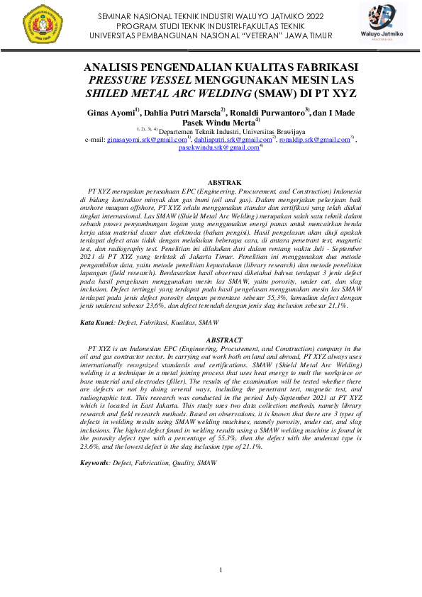 (PDF) Analisis Pengendalian Kualitas Fabrikasi Pressure Vessel ...