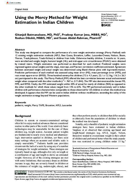 (PDF) Using the Mercy Method for Weight Estimation in Indian Children