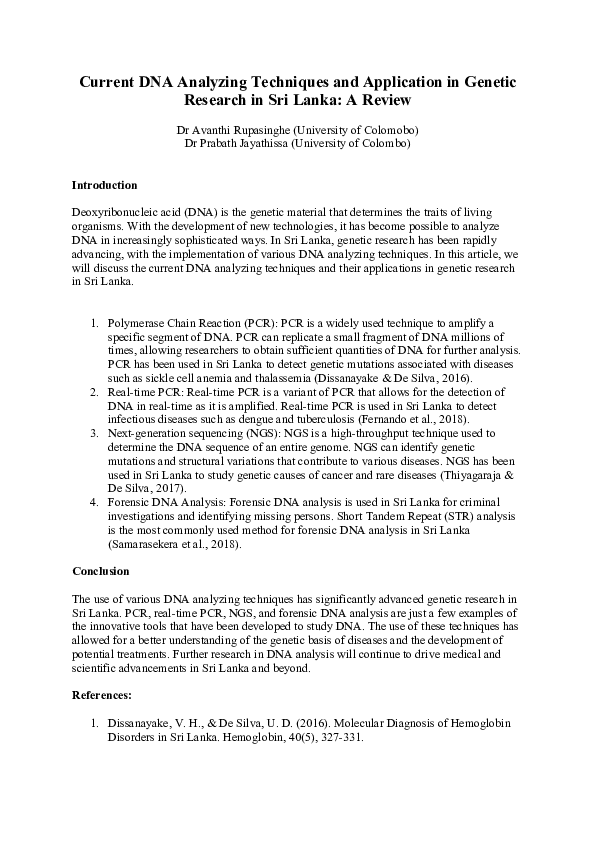 (PDF) Current DNA Analyzing Techniques and Application in Genetic ...