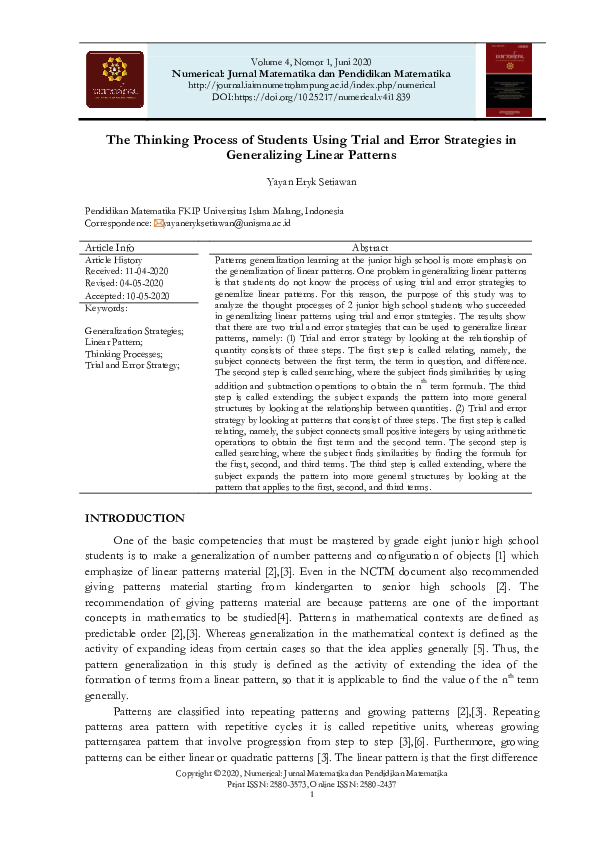 (PDF) The Thinking Process of Students Using Trial and Error Strategies ...