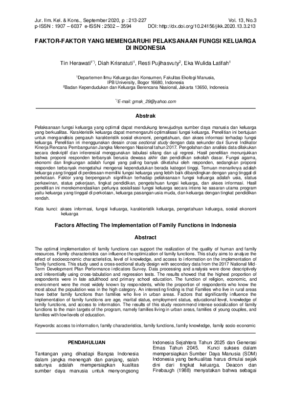 (PDF) Faktor-Faktor yang Memengaruhi Pelaksanaan Fungsi Keluarga di Indonesia