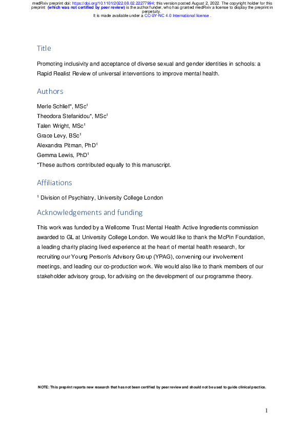 (PDF) Promoting inclusivity and acceptance of diverse sexual and gender identities in schools: a ...