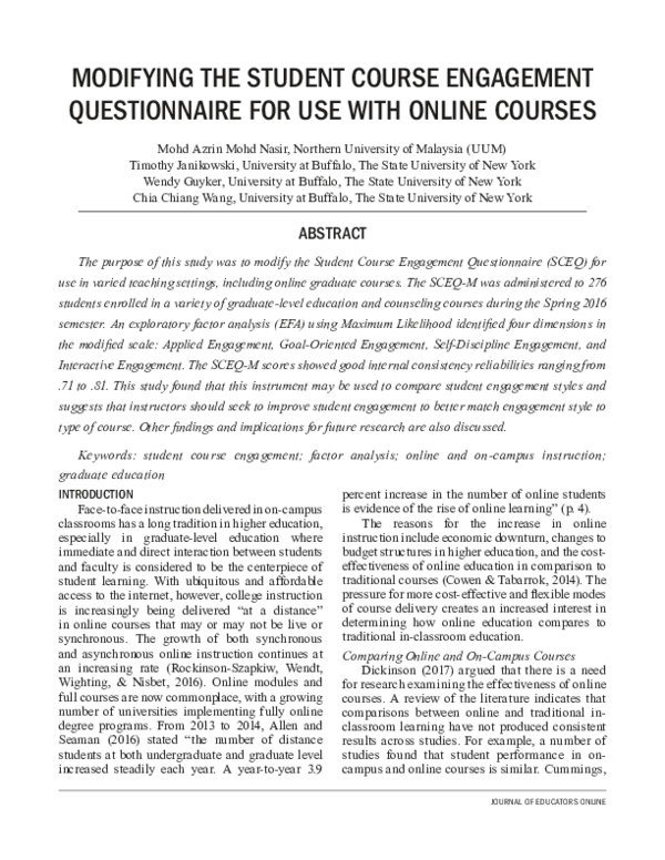 (PDF) Modifying the Student Course Engagement Questionnaire for Use ...
