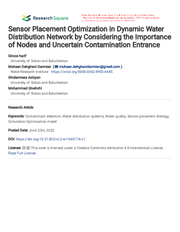 Pdf Optimizing Sensor Placement In Water Networks