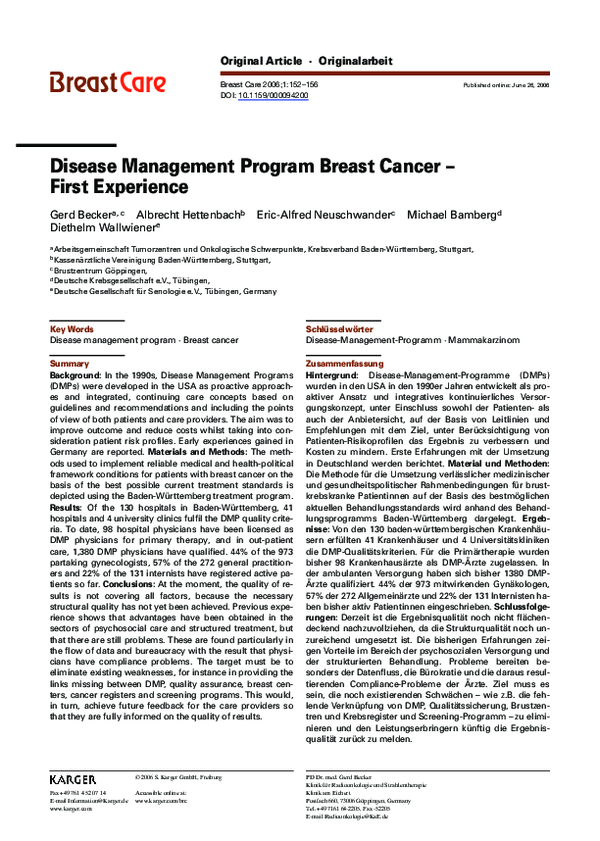 (PDF) Disease Management Program Breast Cancer – First Experience ...