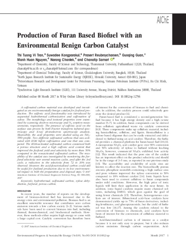 (PDF) Production of furan based biofuel with an environmental benign ...