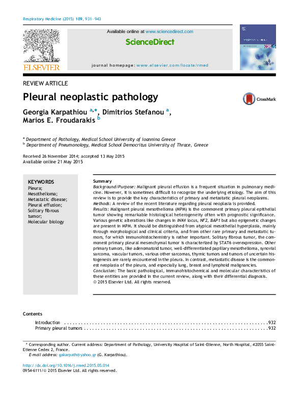 (PDF) Pleural neoplastic pathology
