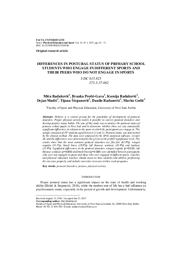 (PDF) Differences in Postural Status of Primary School Students Who ...
