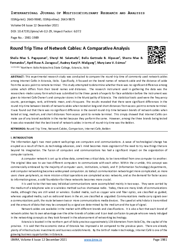 (PDF) Round Trip Time of Network Cables: A Comparative Analysis