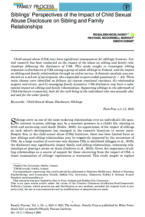 (PDF) Siblings’ Perspectives of the Impact of Child Sexual Abuse Disclosure on Sibling and ...