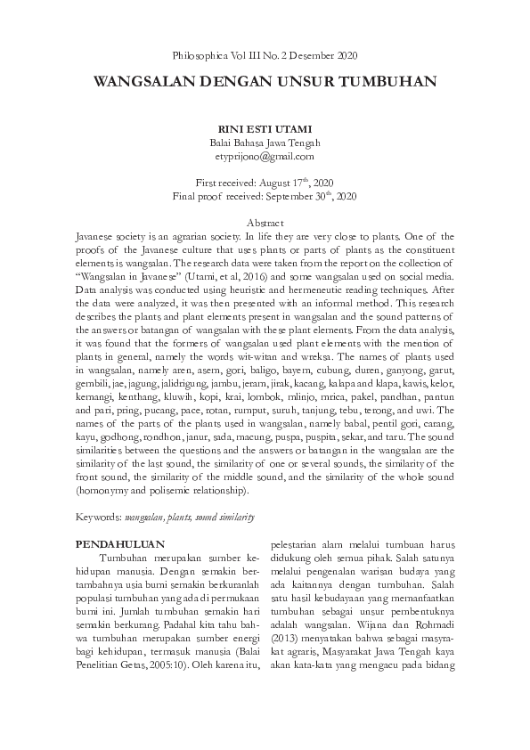 (PDF) Wangsalan Dengan Unsur Tumbuhan