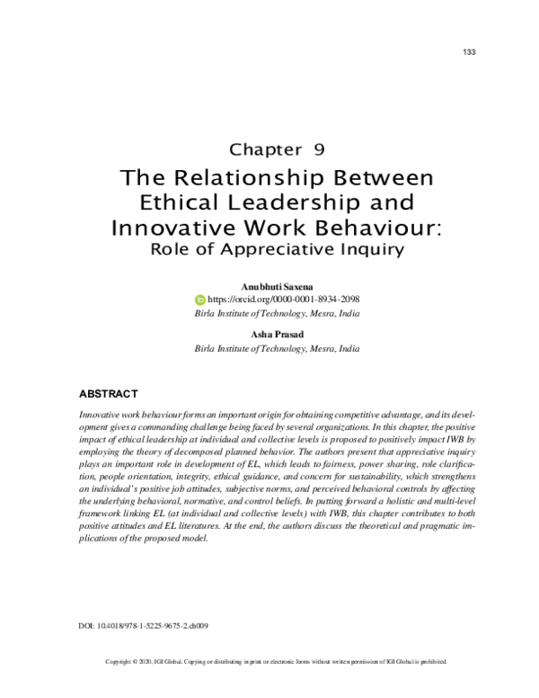 (PDF) The Relationship Between Ethical Leadership and Innovative Work Behaviour