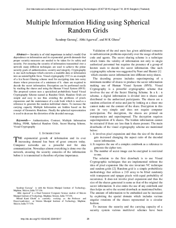 (PDF) Multiple Information Hiding using Spherical Random Grids