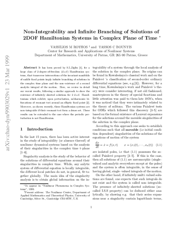 (PDF) Infinite Branching in 2DOF Hamiltonian Systems
