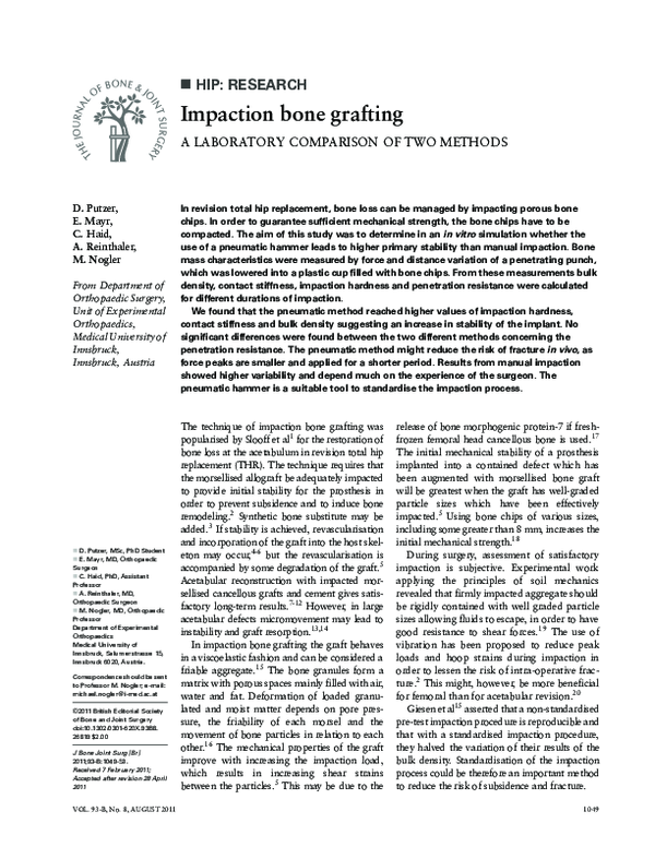 (PDF) Impaction bone grafting: a laboratory comparison of two methods