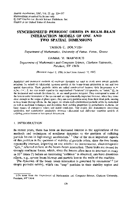 (PDF) Synchronized Periodic Orbits in Beam-Beam Interaction Models of One and Two Spatial Dimensions