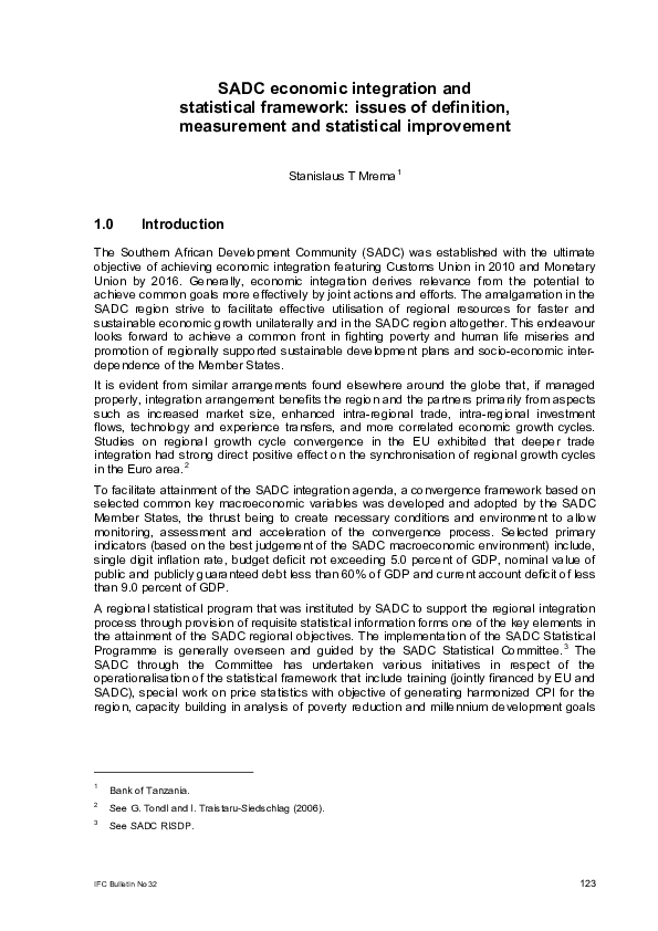 (PDF) SADC economic integration and statistical framework: issues of definition, measurement and ...