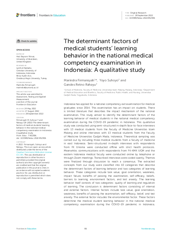 (PDF) The determinant factors of medical students' learning behavior in ...