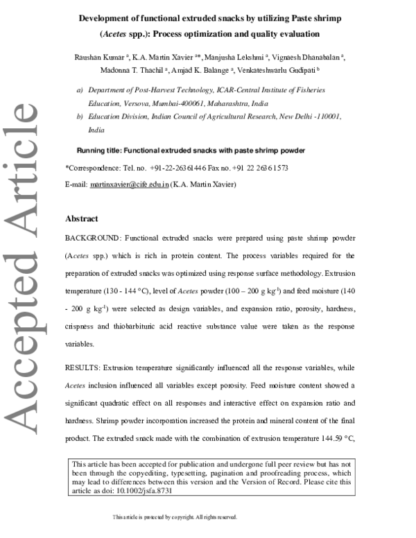 (PDF) Development of functional extruded snacks by utilizing Paste ...