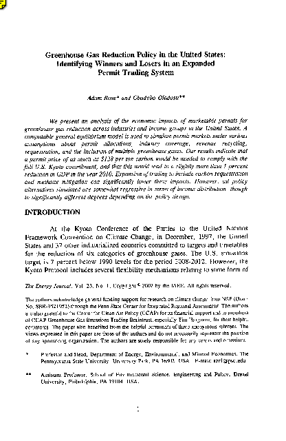 (PDF) Greenhouse Gas Reduction Policy in the United States: Identifying ...