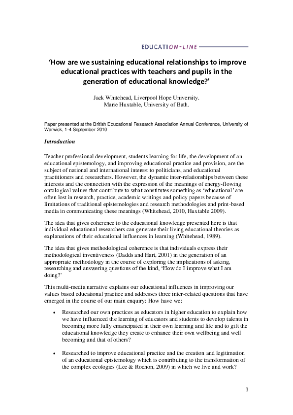 (PDF) How are we sustaining educational relationships to improve educational practices with ...