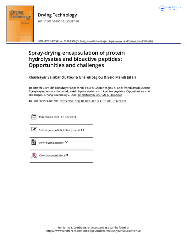 (PDF) Spray-drying encapsulation of protein hydrolysates and bioactive ...