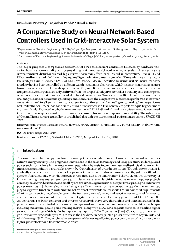 (PDF) A Comparative Study on Neural Network Based Controllers Used in Grid-Interactive Solar System