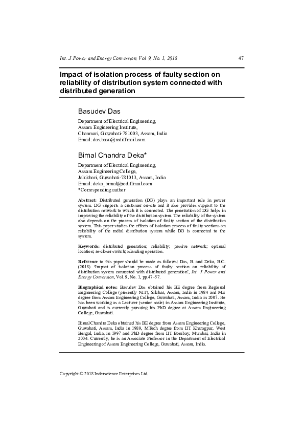(PDF) Impact of isolation process of faulty section on reliability of distribution system ...