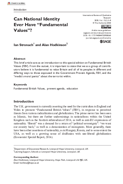 (PDF) Can National Identity Ever Have “Fundamental Values”?