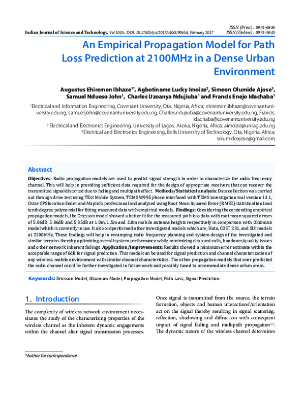 (PDF) An Empirical Propagation Model for Path Loss Prediction at ...