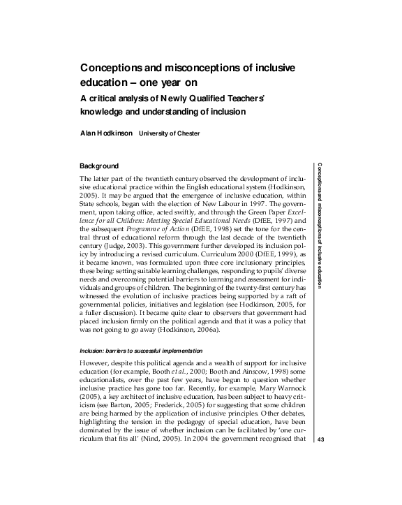 (PDF) Conceptions and Misconceptions of Inclusive Education — One Year on