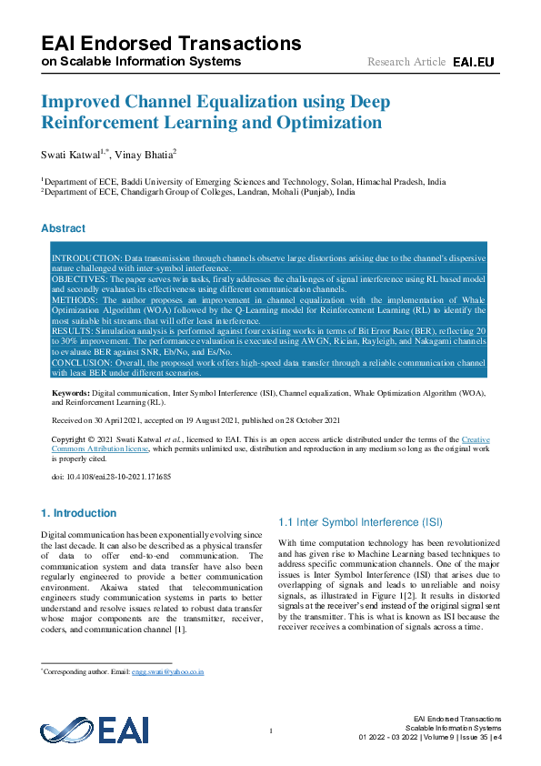 (PDF) Improved Channel Equalization using Deep Reinforcement Learning and Optimization