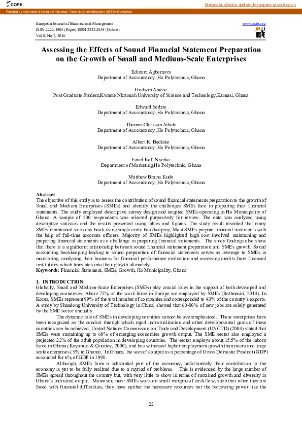 (PDF) Assessing the Effects of Sound Financial Statement Preparation on the Growth of Small and ...