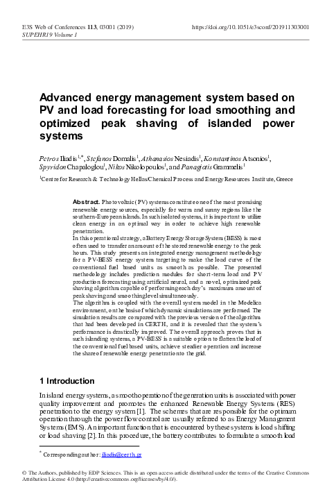 (PDF) Advanced energy management system based on PV and load forecasting for load smoothing and ...