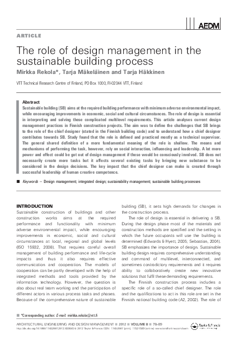 (PDF) The role of design management in the sustainable building process