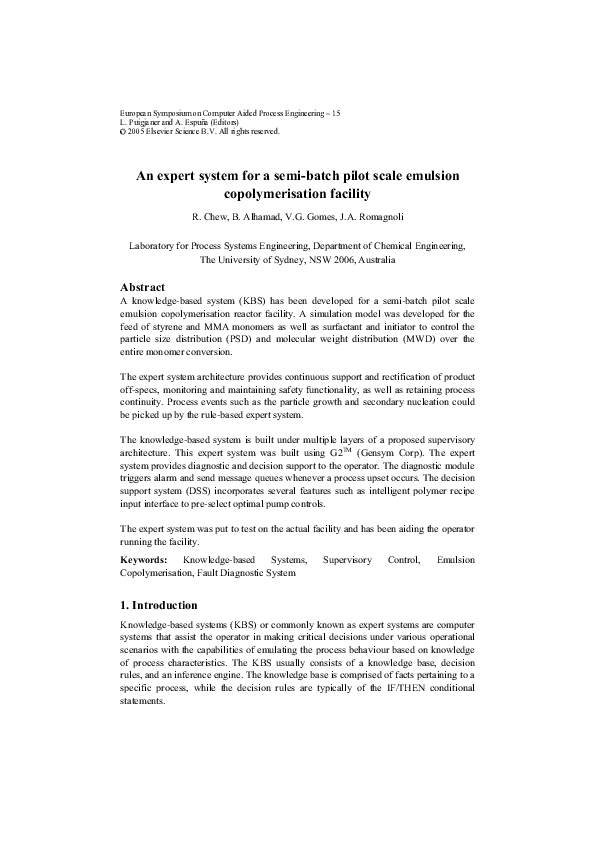 (PDF) An expert system for a semi-batch pilot scale emulsion ...