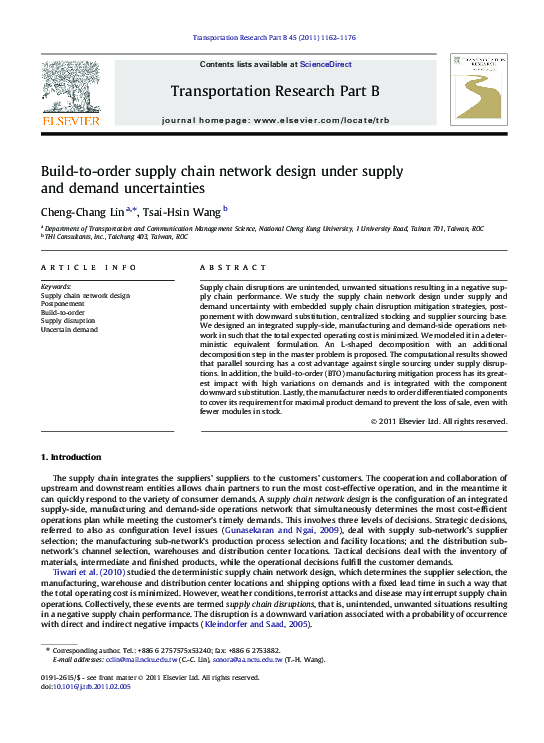 (PDF) Build-to-order supply chain network design under supply and demand uncertainties