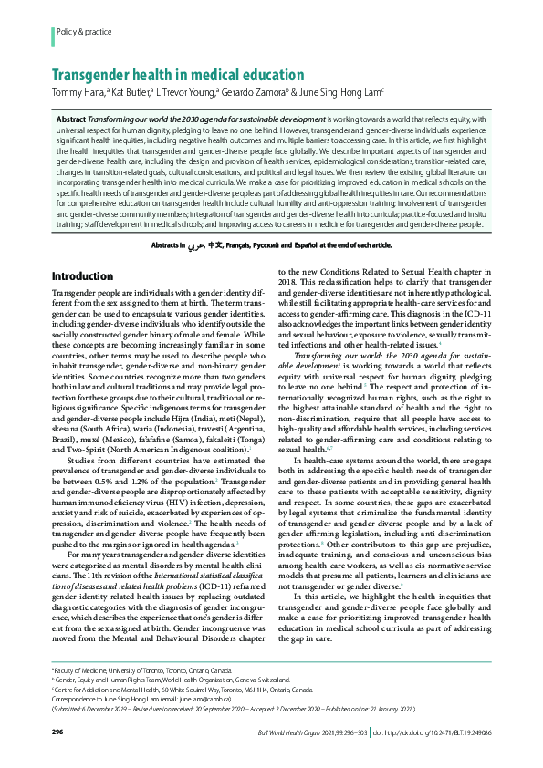 (PDF) Transgender health in medical education