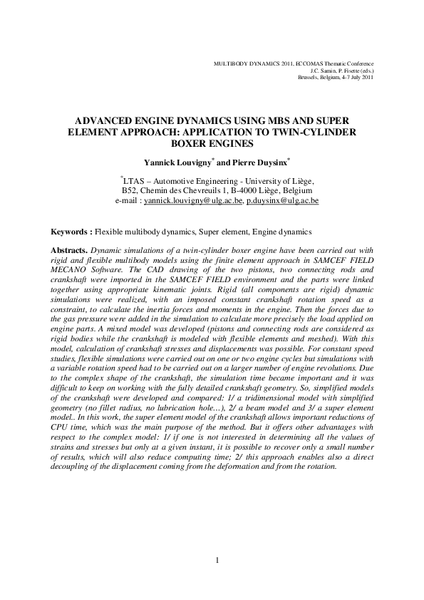 (PDF) Advanced engine dynamics using mbs and super element approach ...