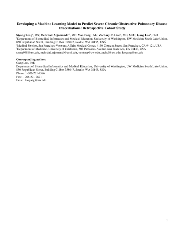 (PDF) Developing a Machine Learning Model to Predict Severe Chronic Obstructive Pulmonary ...