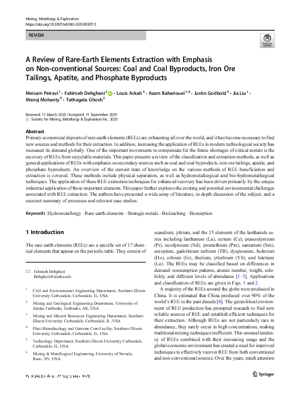 (PDF) A Review of Rare-Earth Elements Extraction with Emphasis on Non ...
