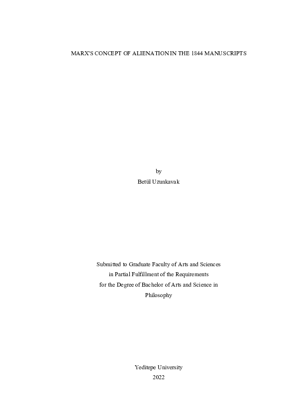 (DOC) Marx's concept of Alineation in the 1844 manuscripts