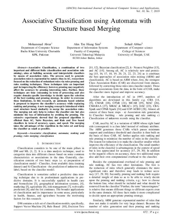 (PDF) Associative Classification using Automata with Structure based Merging