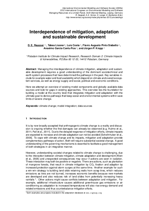 (PDF) Interdependence of mitigation, adaptation and sustainable development