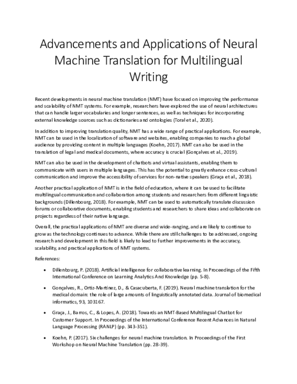 Pdf Advancements And Applications Of Neural Machine Translation For Multilingual Writing 