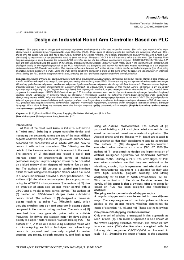 (PDF) Design an Industrial Robot Arm Controller Based on PLC