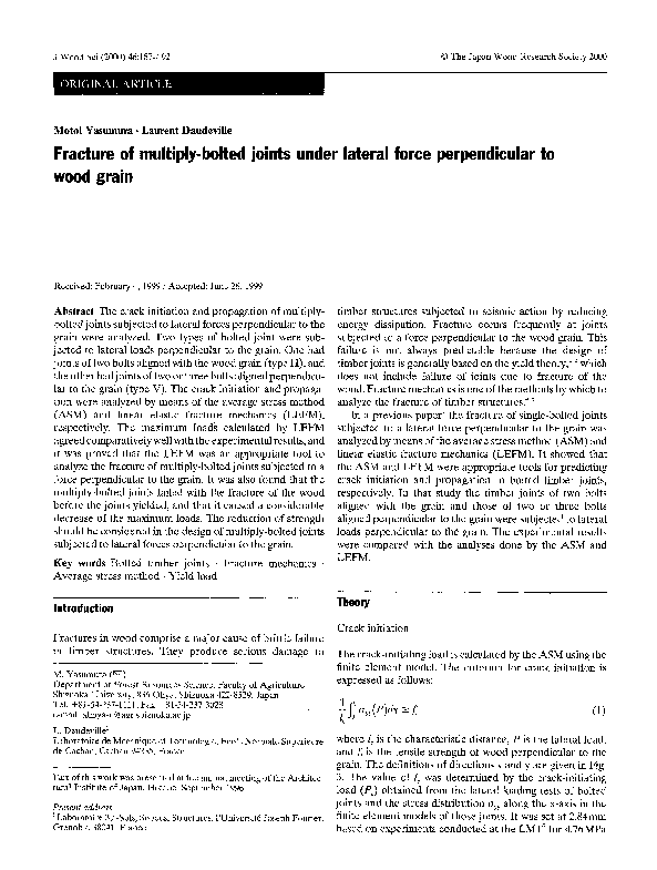 (PDF) Fracture of multiply-bolted joints under lateral force ...