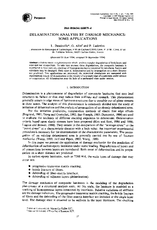 (PDF) Delamination analysis by damage mechanics: Some applications