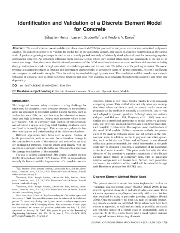 (PDF) Identification and Validation of a Discrete Element Model for Concrete